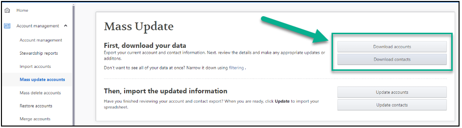 Mass updating - Account Management Center