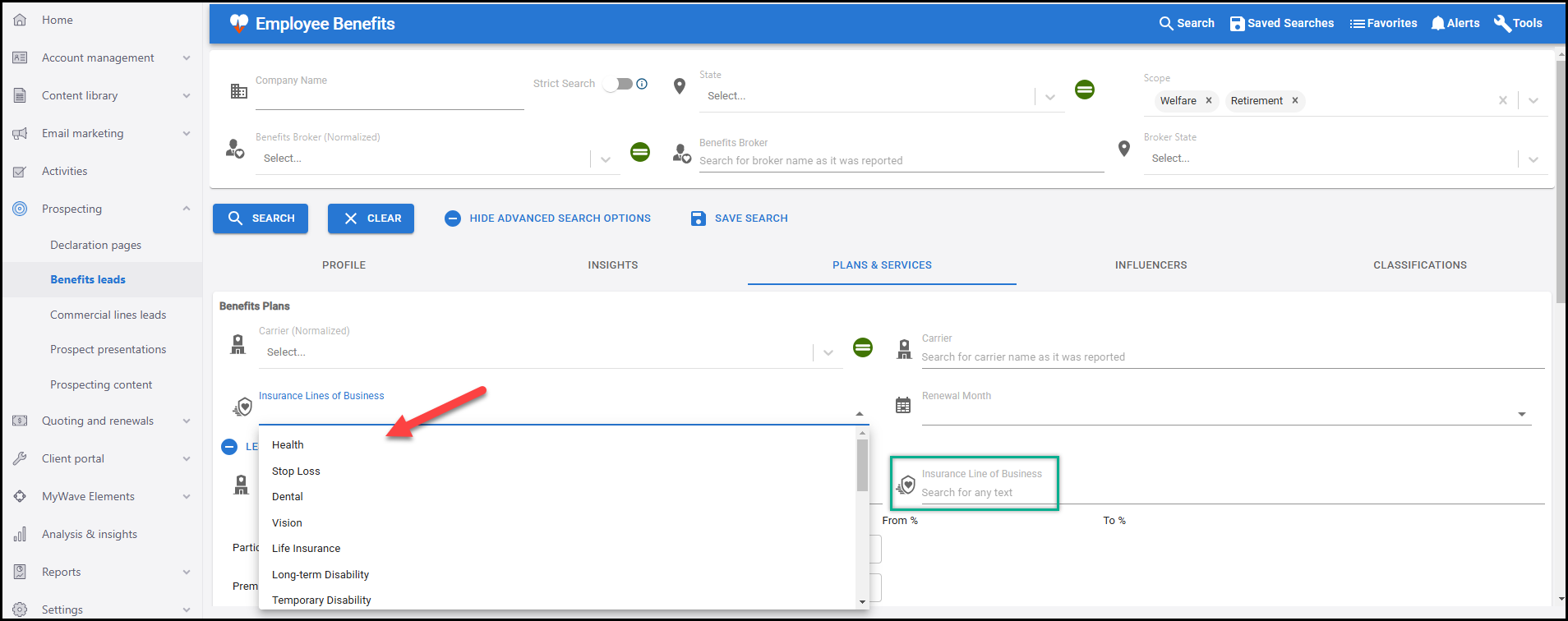 How do I search for Insurance Lines of Business? - miEdge