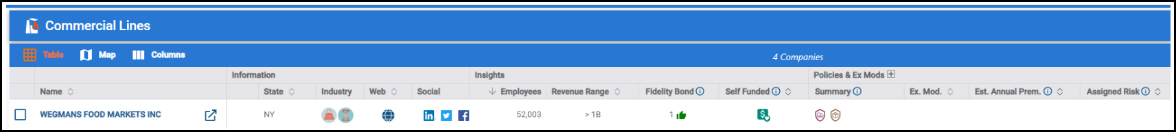 How do I read the Search Table? - miEdge Commercial Lines