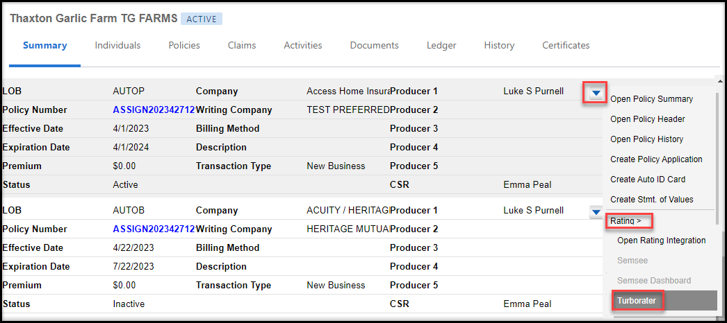 Rating a Policy Using TurboRater - Partner Platform