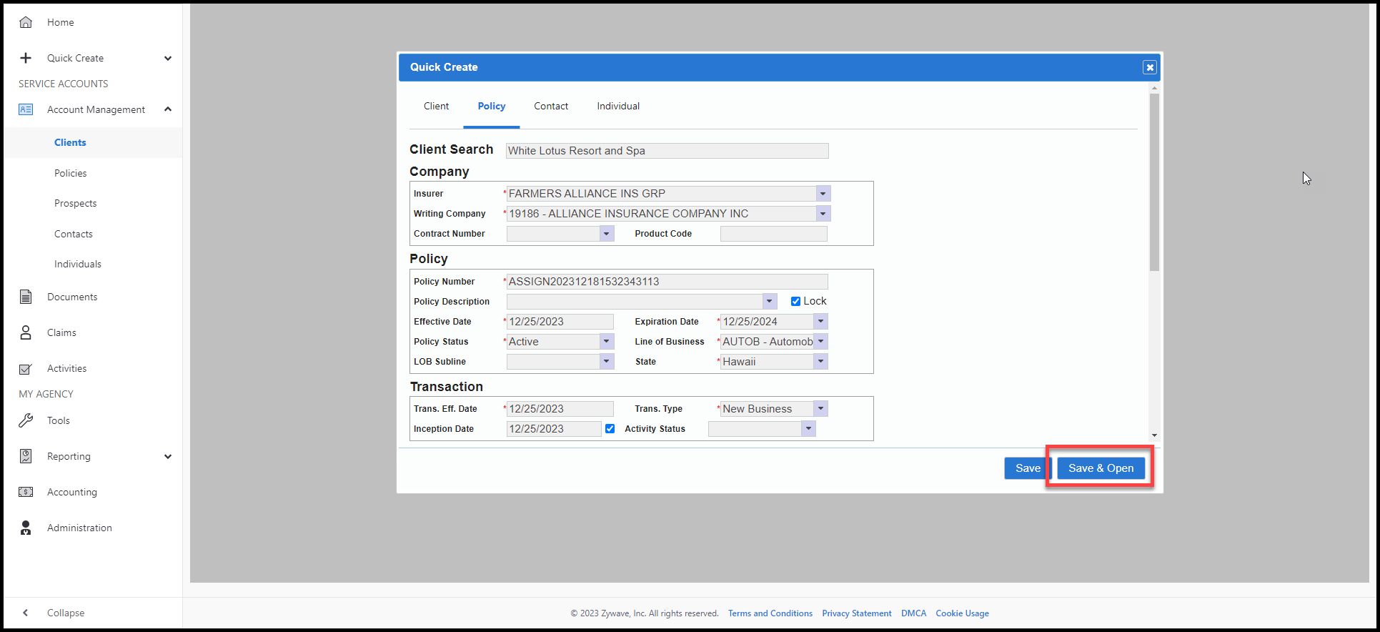 Creating a Policy from the QuickMenu - Partner Platform