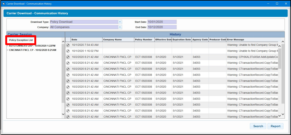 Downloads Exception List - Partner Platform