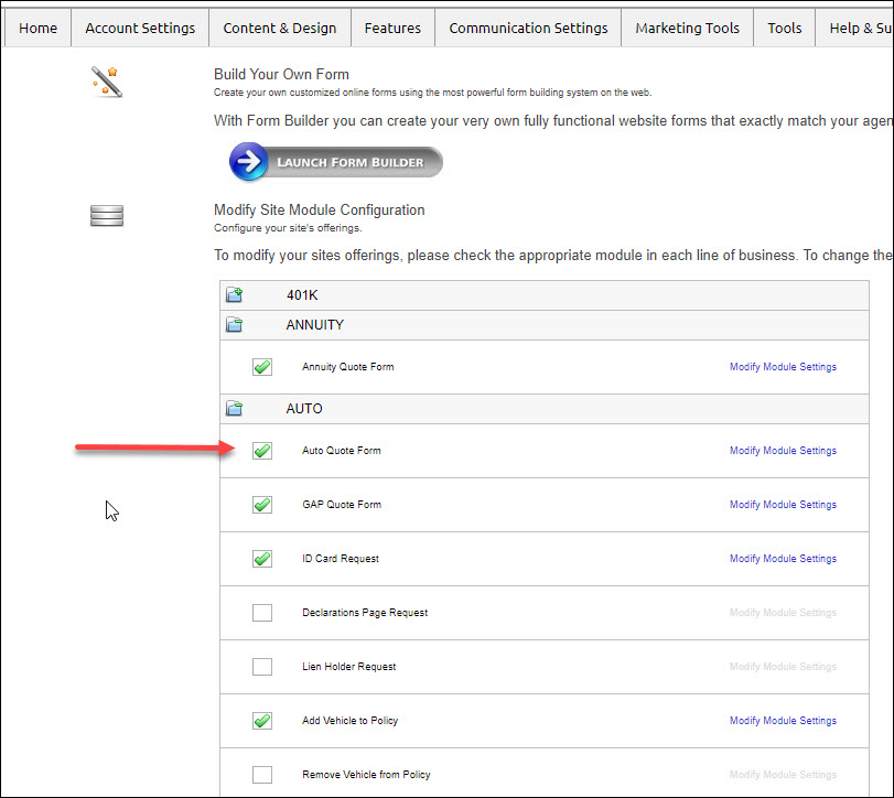 How to Add or Remove Forms - Insurance Website Builder
