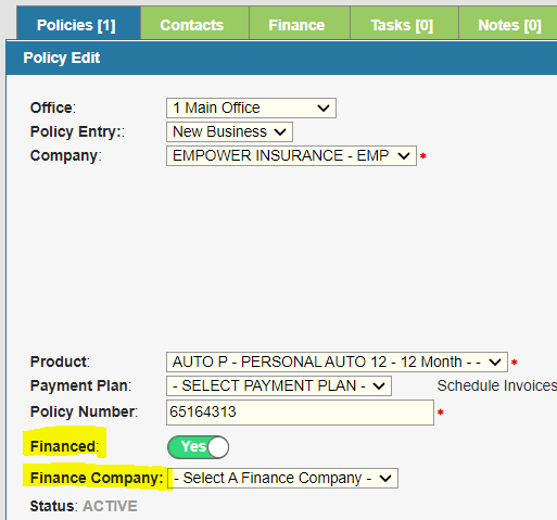 How to assign a finance company to a product - Agency Matrix