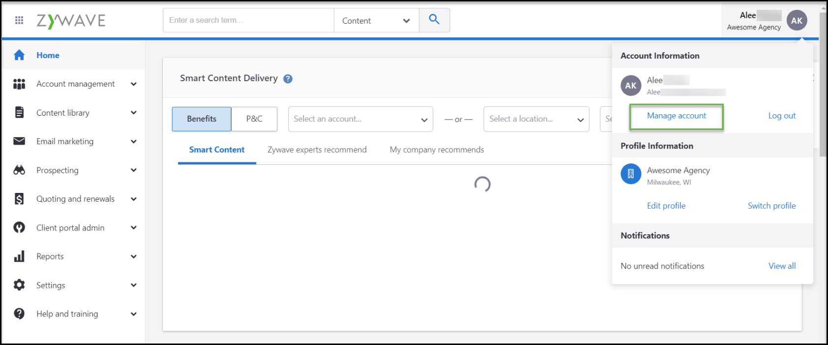 How to link or switch your profile in the Profile Manager - Zywave Platform