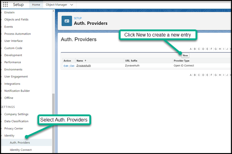 How do I setup Zywave as a trusted Auth Provider in Salesforce? - Content Cloud