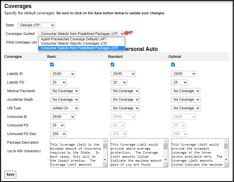 How do I define coverage limits or create coverage limit packages ...